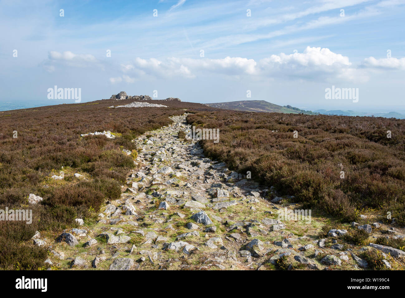 The Stiperstones, Shropshire, England. Path to the Devils chair a ...