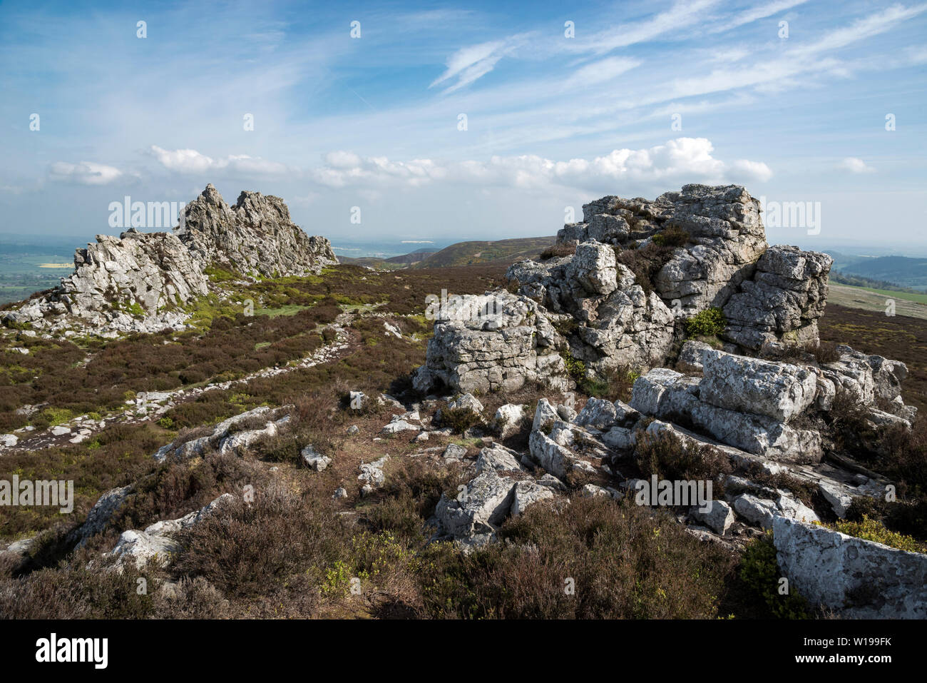 The Stiperstones, Shropshire, England. View of the Devils chair a ...