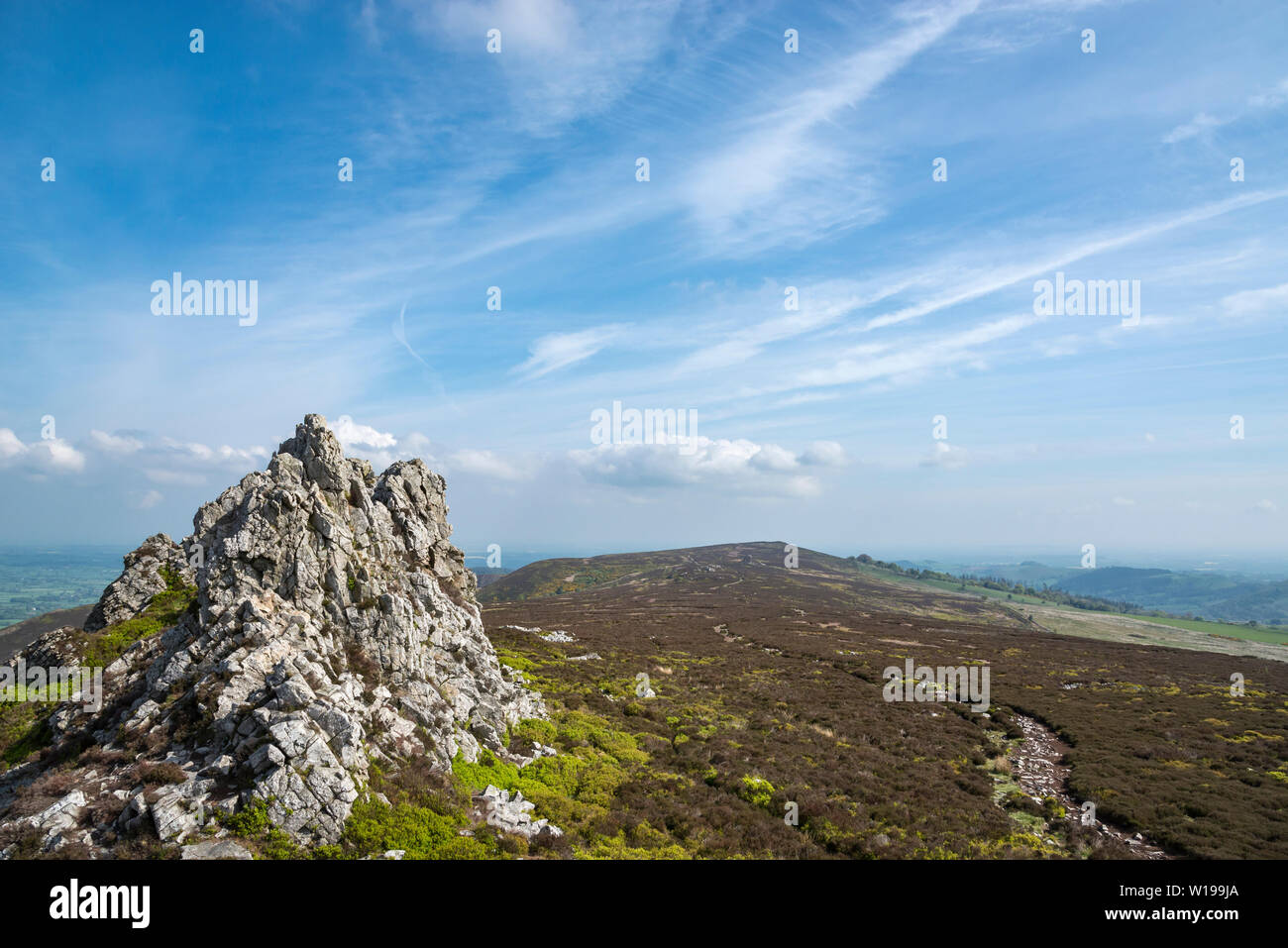 The Stiperstones, Shropshire, England. View of the Devils chair a ...