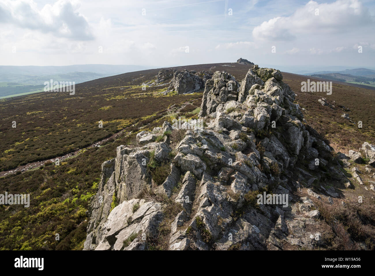 The Stiperstones, Shropshire, England. View from the Devils chair a ...