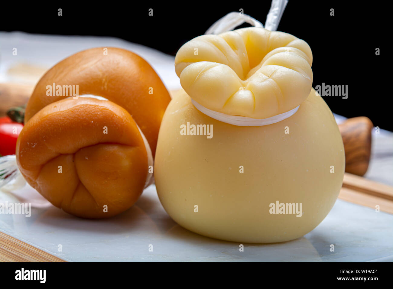 Cheese collection, Italian provolone or provola caciocavallo hard and ...