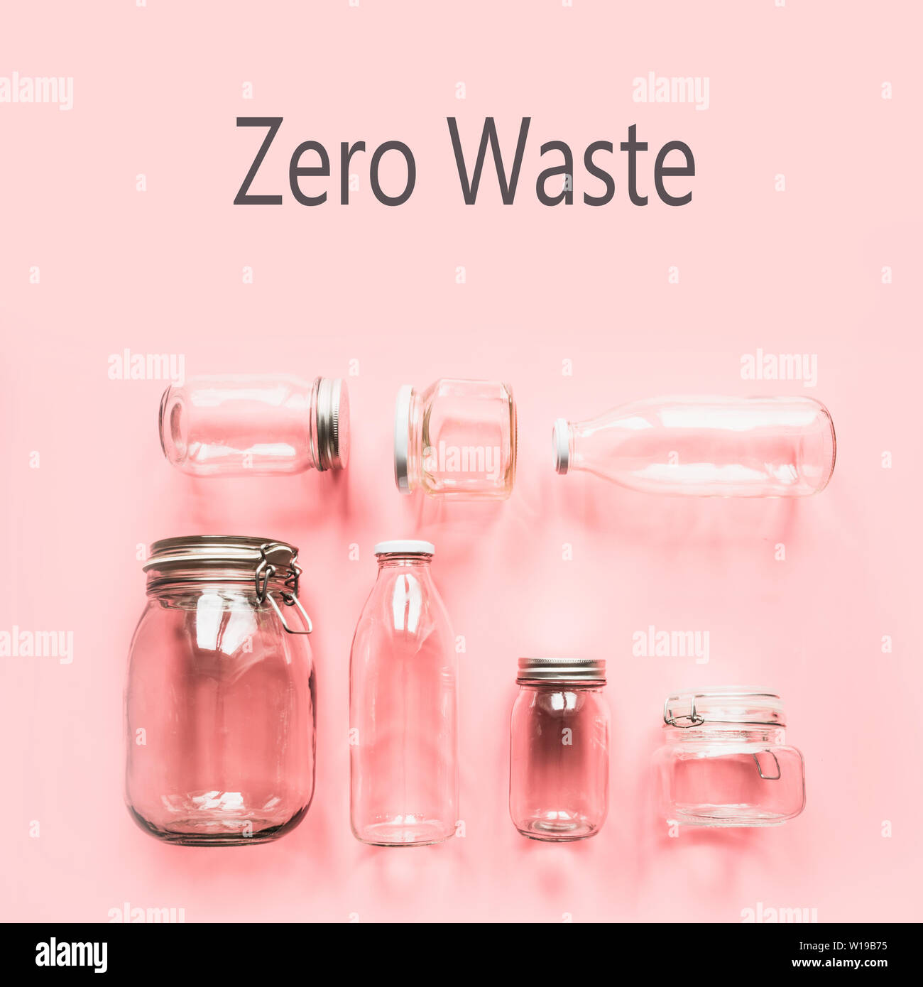 Set of jars on pink background for zero waste storage and shopping ...