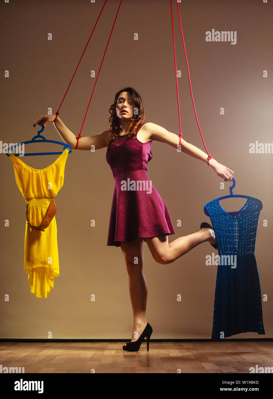 Shopaholic fashion addiction concept. Addicted to shopping woman, girl ...