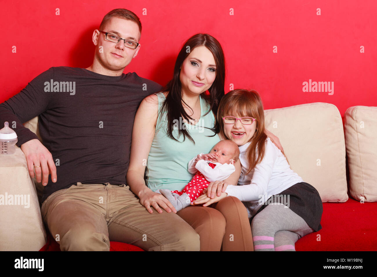 Adult and child relationship concept. Family photo of daughter, mother ...