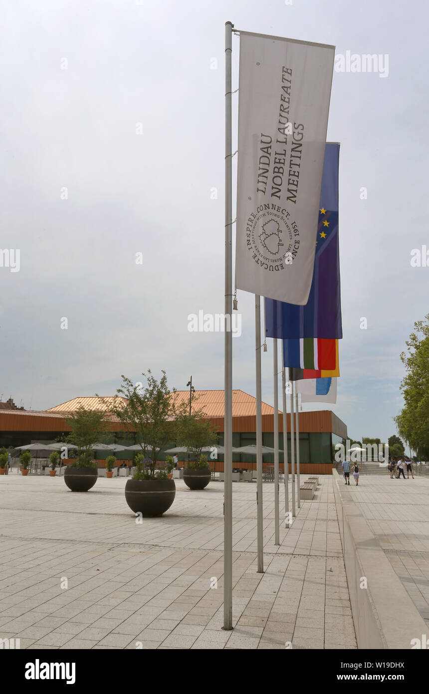 Lindau, Germany. 01st July, 2019. Flags are used in front of the ...