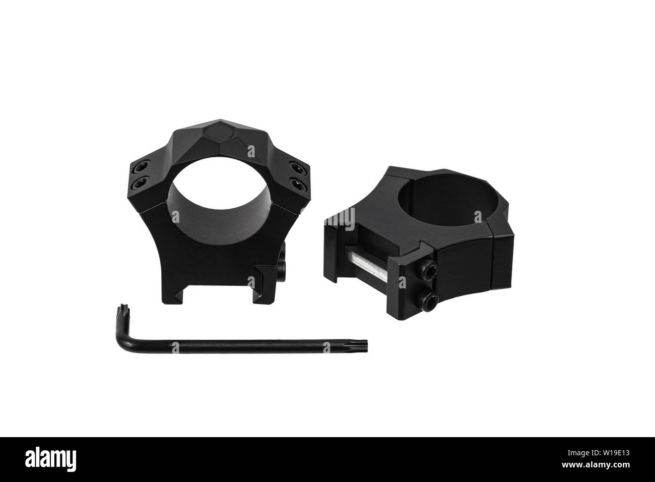 Quick disconnect mount made for holding a scope on a rifle isolated on ...