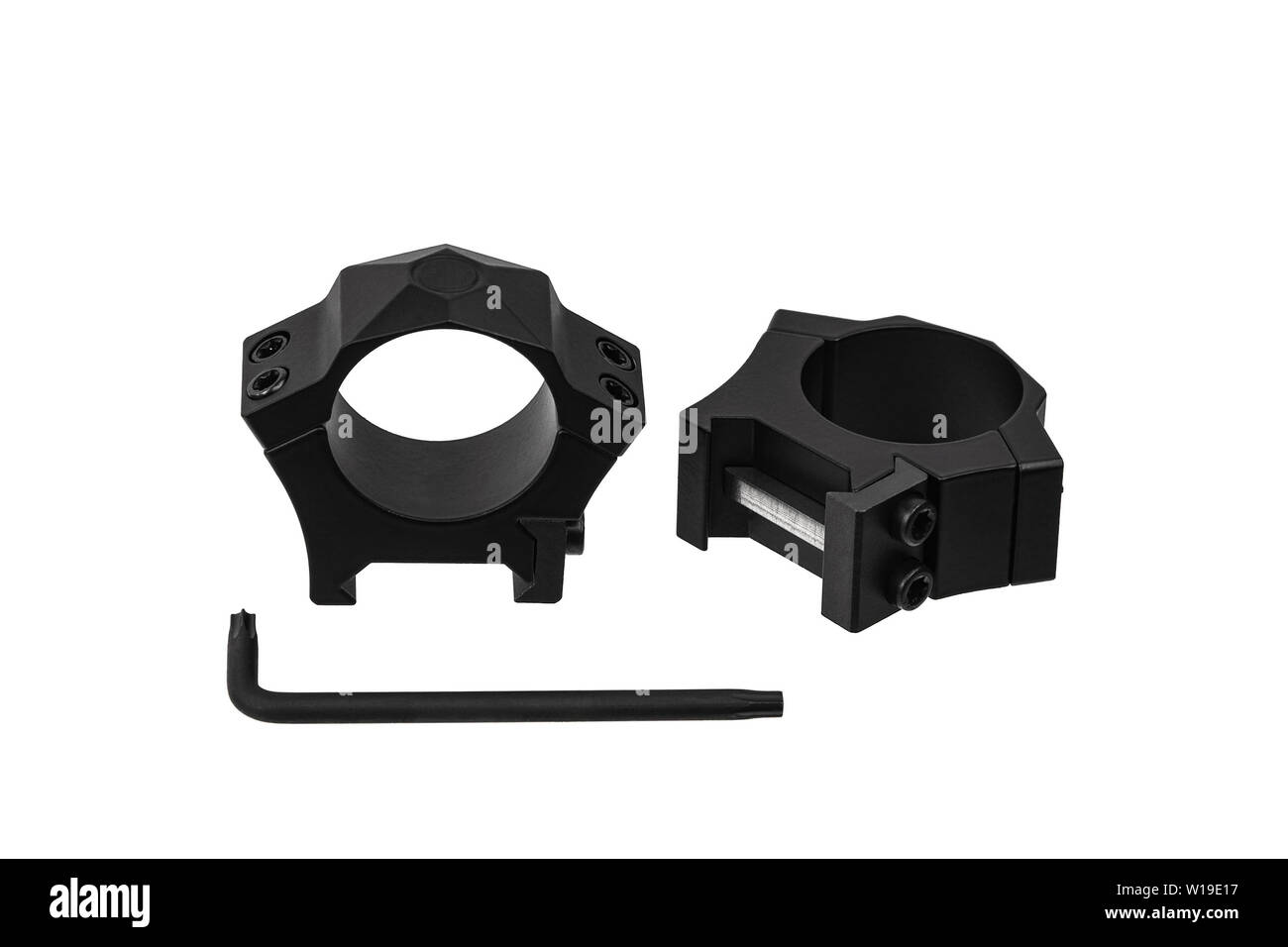 Quick disconnect mount made for holding a scope on a rifle isolated on ...