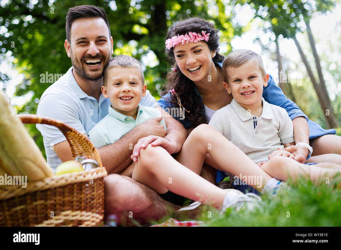 Family with children enjoying a summer day together outdoor Stock Photo ...