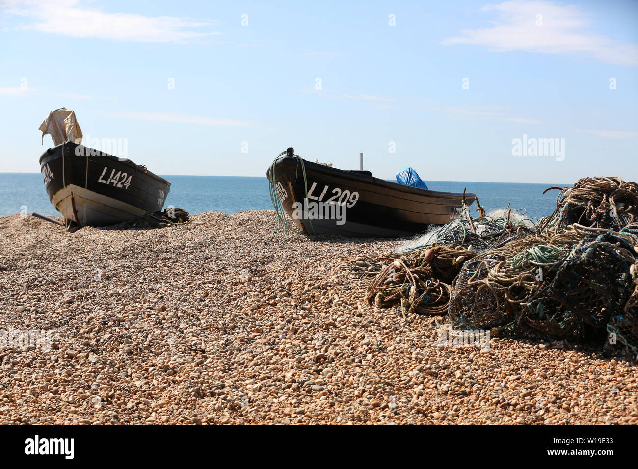 Fishing Boats pictured on Bognor Regis Beach, West Sussex, UK Stock ...