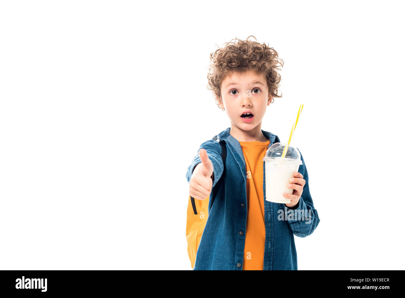 Elementary age boy shocked on white hi-res stock photography and images ...