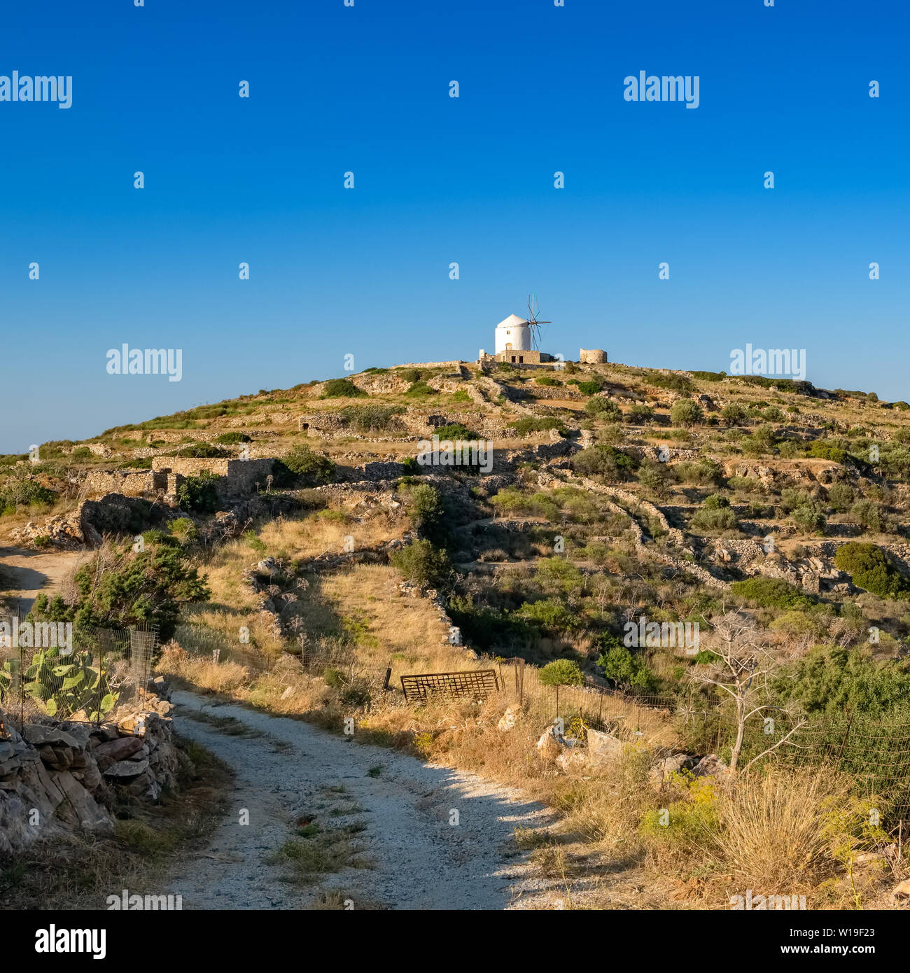 Beautiful greeek countryside landscape with traditional cycladic ...