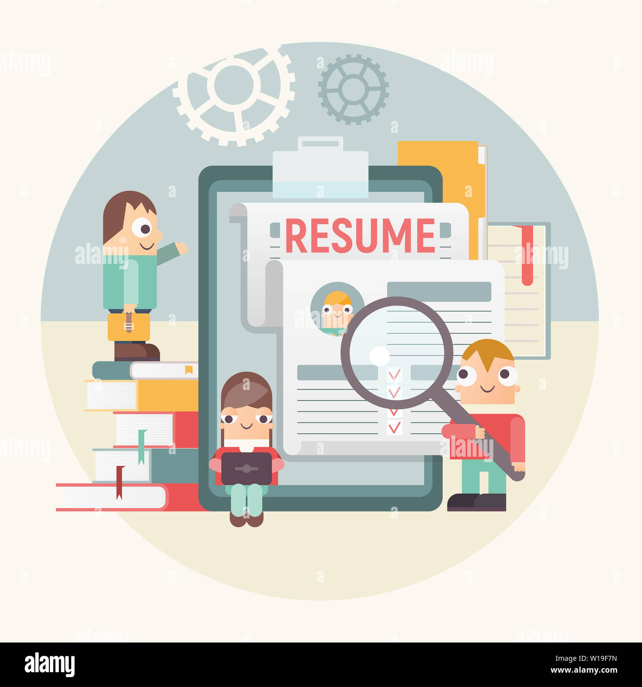Funny Flat Retro Design Hiring, Job Interview and Recruitment Cartoon ...