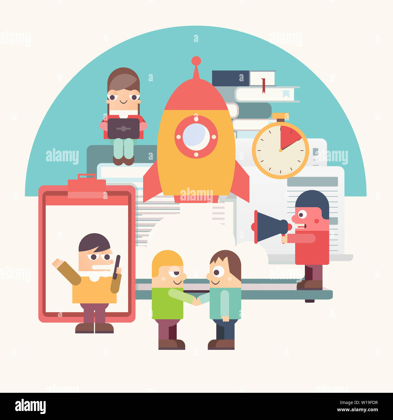 Flat Design Concept Startup Launch of New Business - Cartoon People are ...