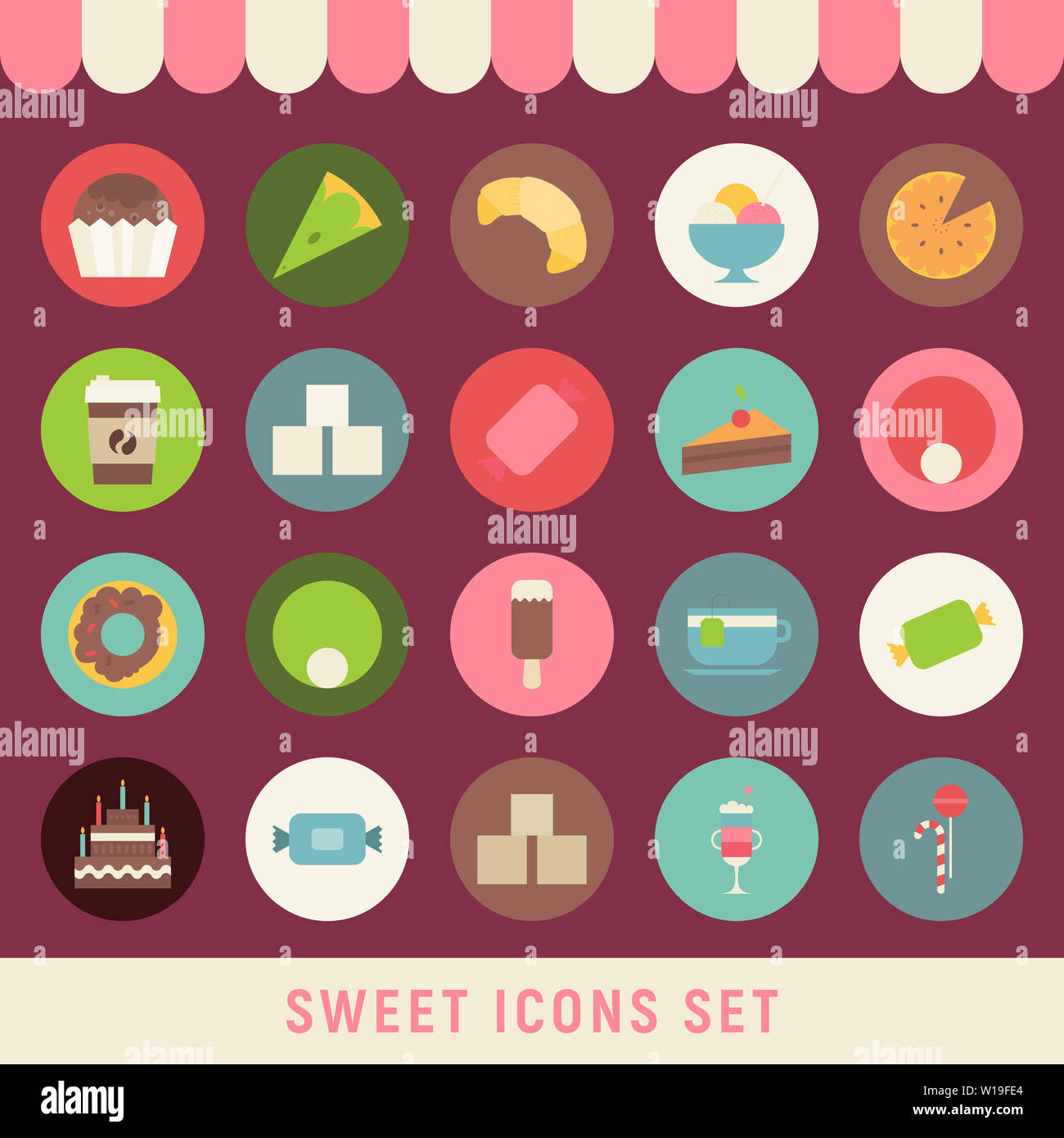 Collection of Sweets in Flat Style. Sweets, Cupcake, Donut, Ice Cream ...