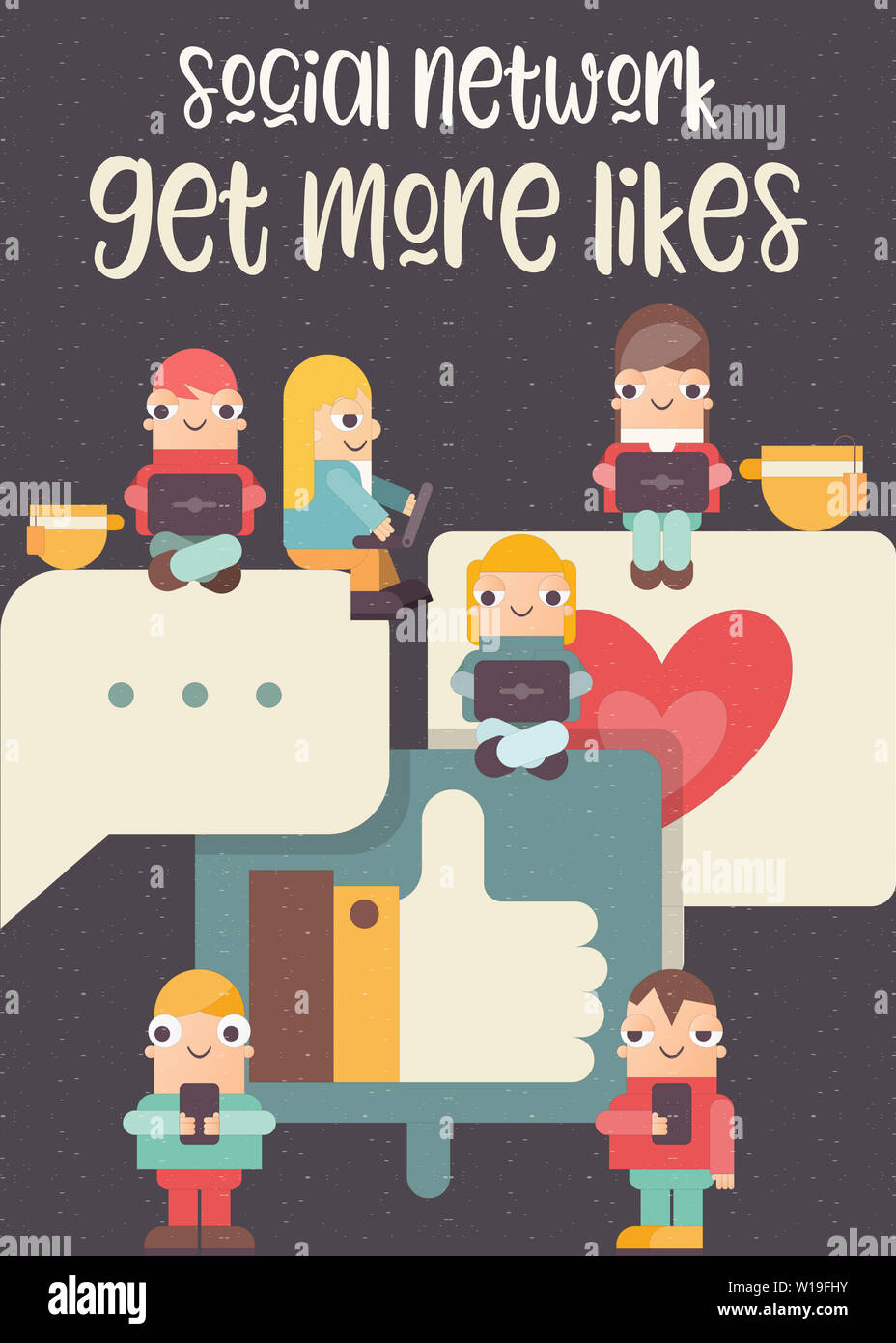 Retro Poster of Social Media with Characters - Cartoon People Using ...