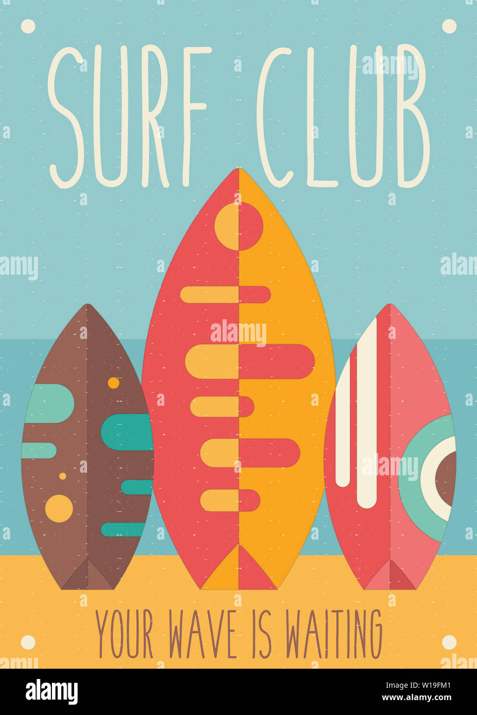 Surfing Poster. Surfboards on the Beach. Vector Illustration. Retro ...