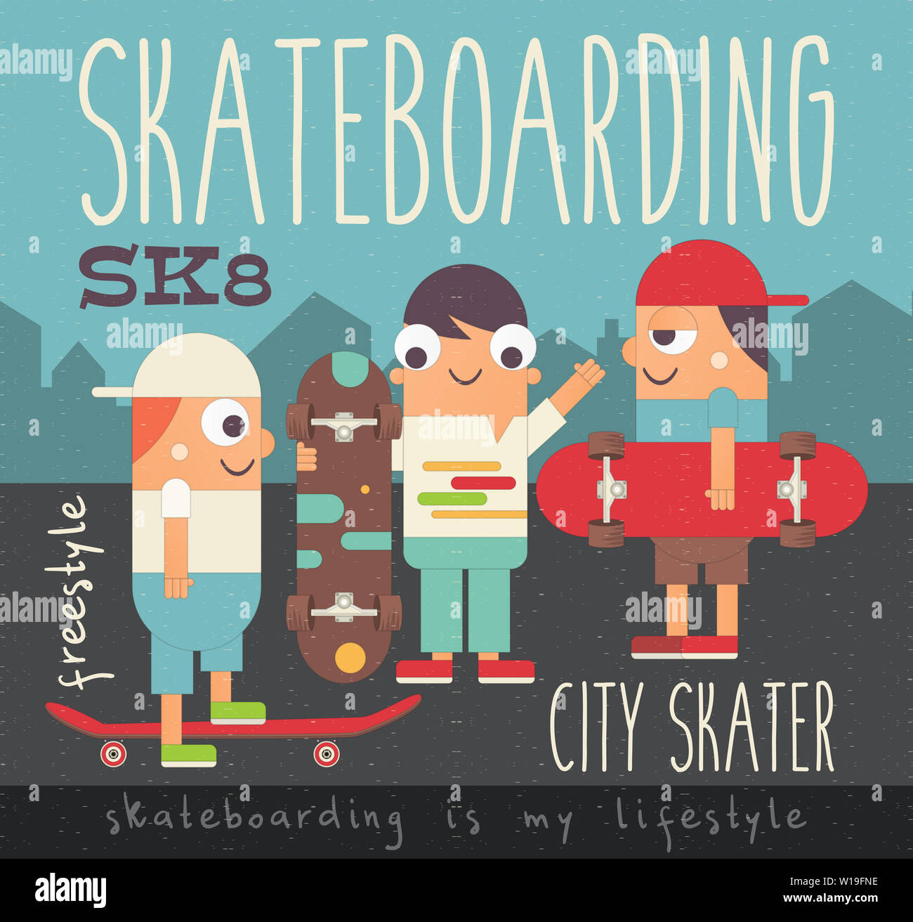 Skateboarding Poster - Group of Youth Skaters on Workout. Skating in ...