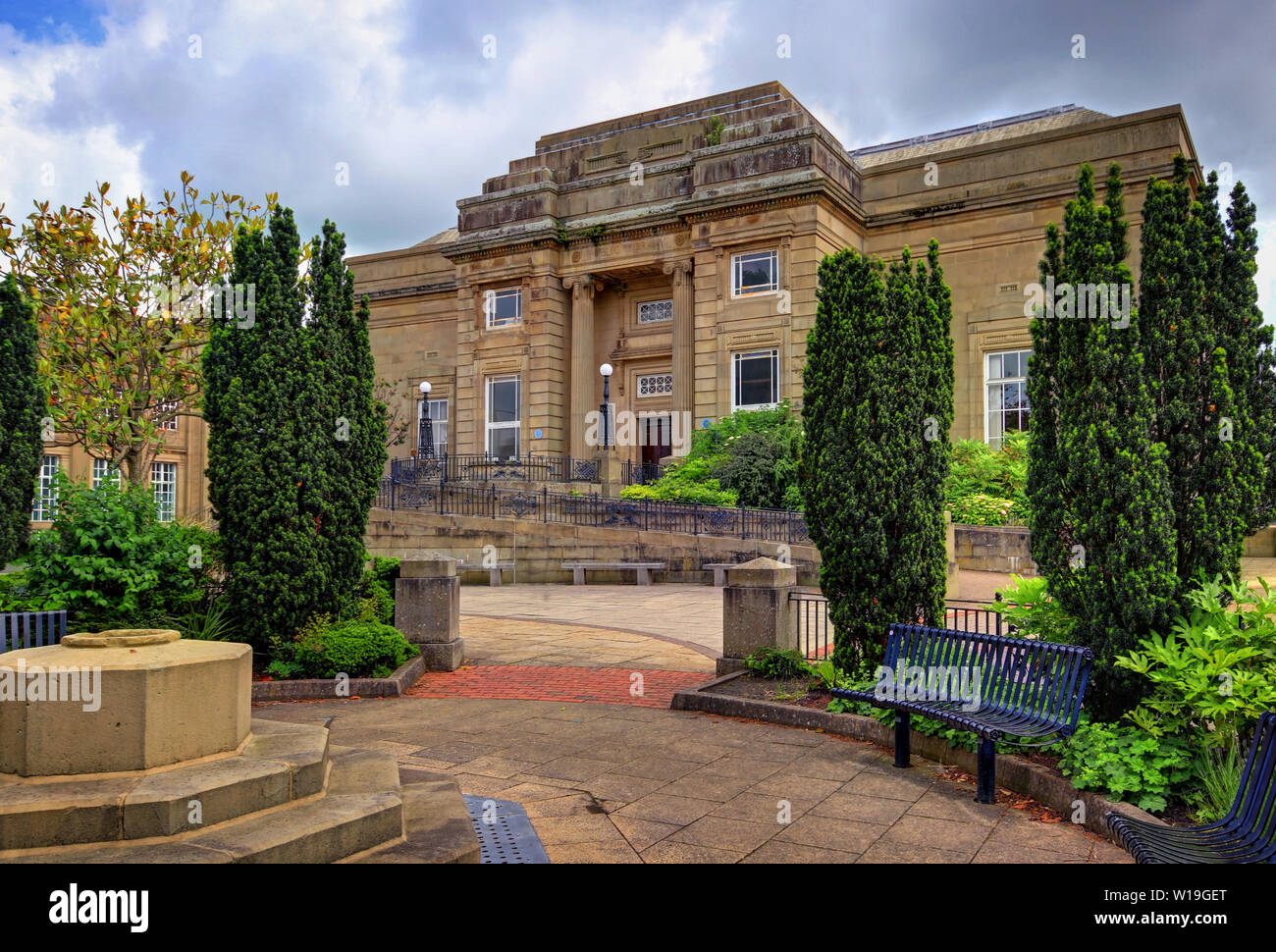 Burnley Central Library, viewed from a section of the landscaped area ...