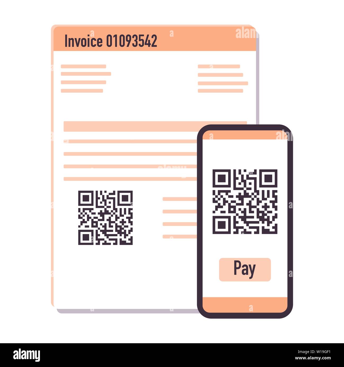 Vector illustration with phone scan qr code for payment invoice ...