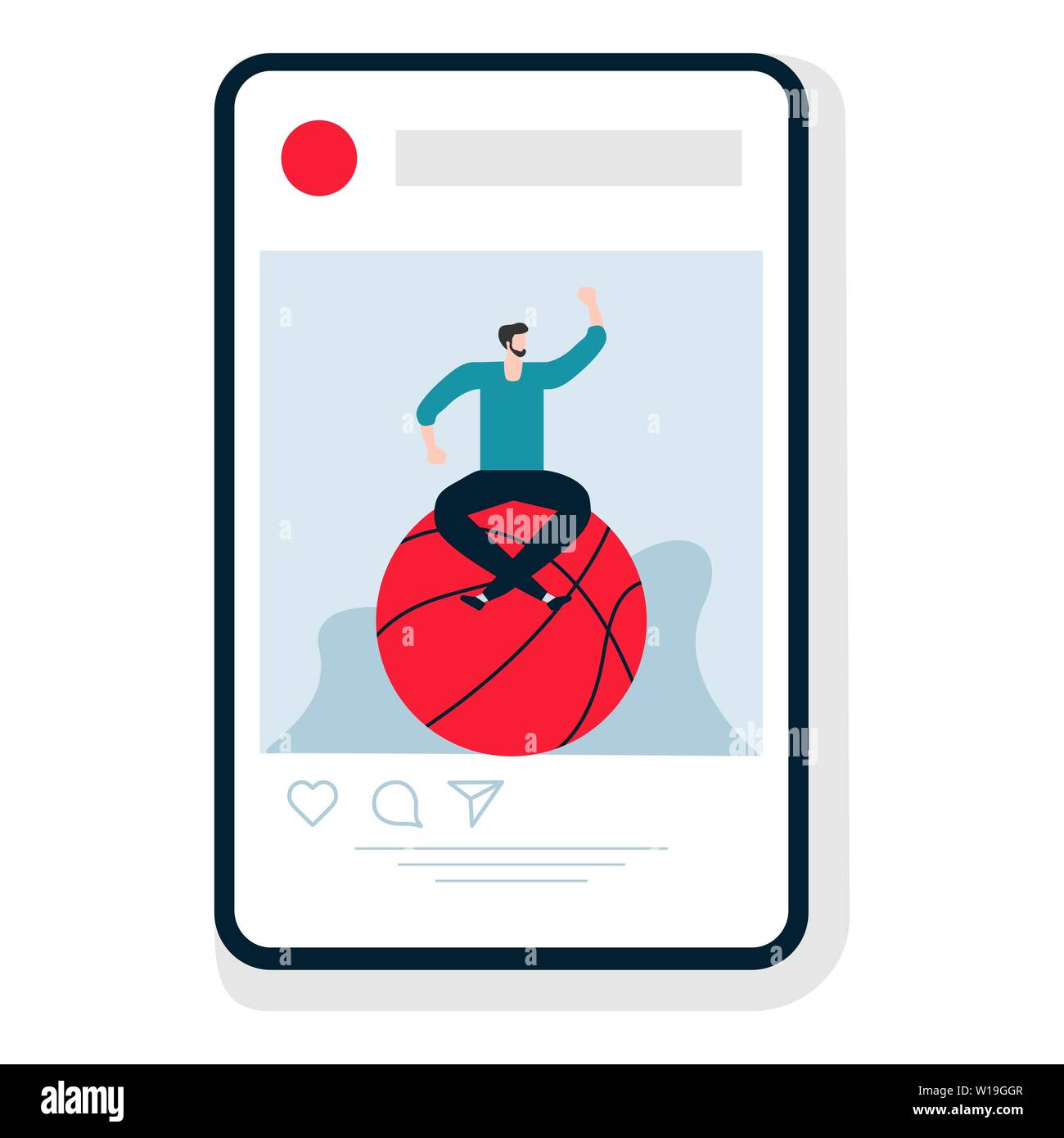 Vector illustration with man, basketball. Playing sports mobile ...