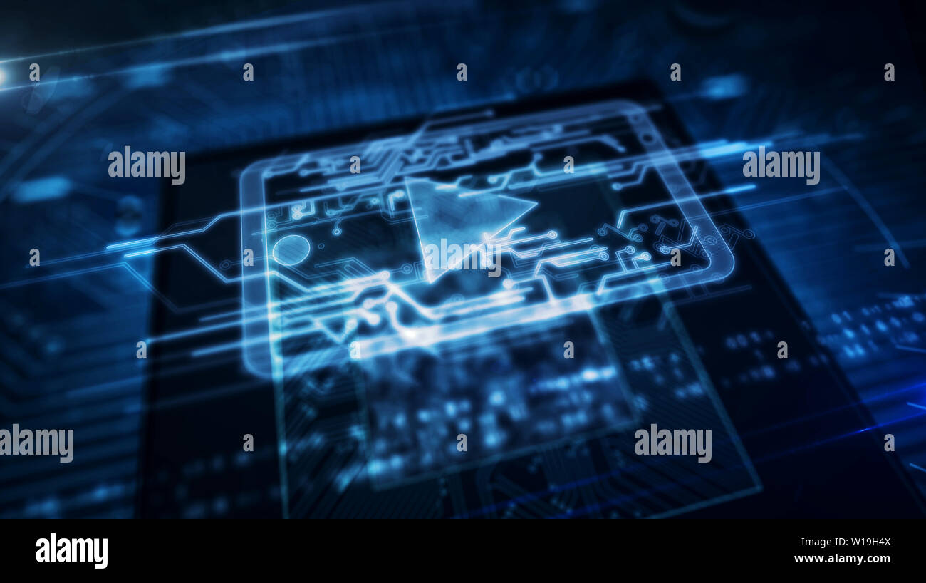 Futuristic concept of digital media, mobile player, broadcasting and ...