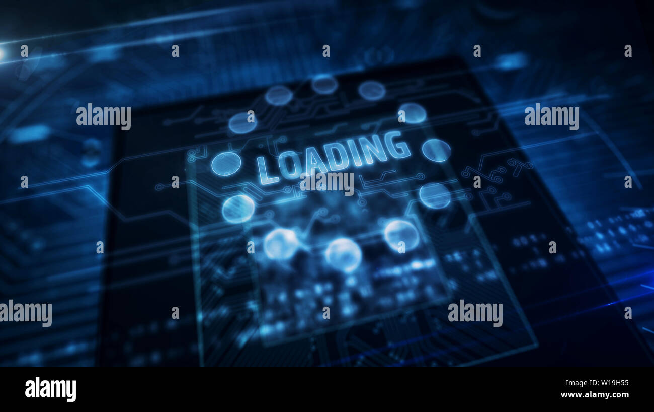 Loading hologram on over working cpu in background. Futuristic concept ...