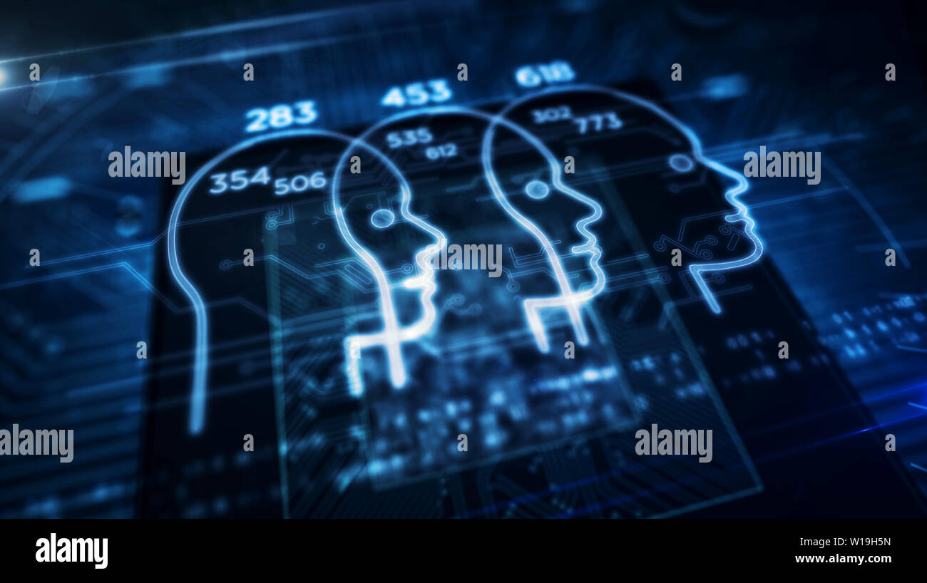 Social scoring and ranking concept with people shape hologram over cpu ...