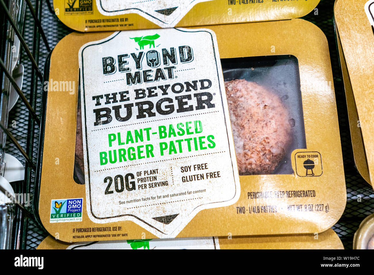 June 25, 2019 Sunnyvale / CA / USA - Beyond Meat Burger packages ...