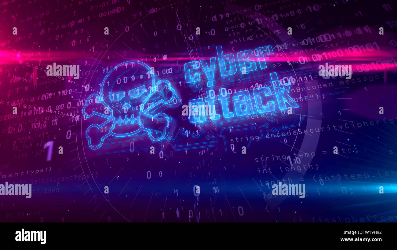 Cyber attack hologram on digital background. Danger alert, threat ...