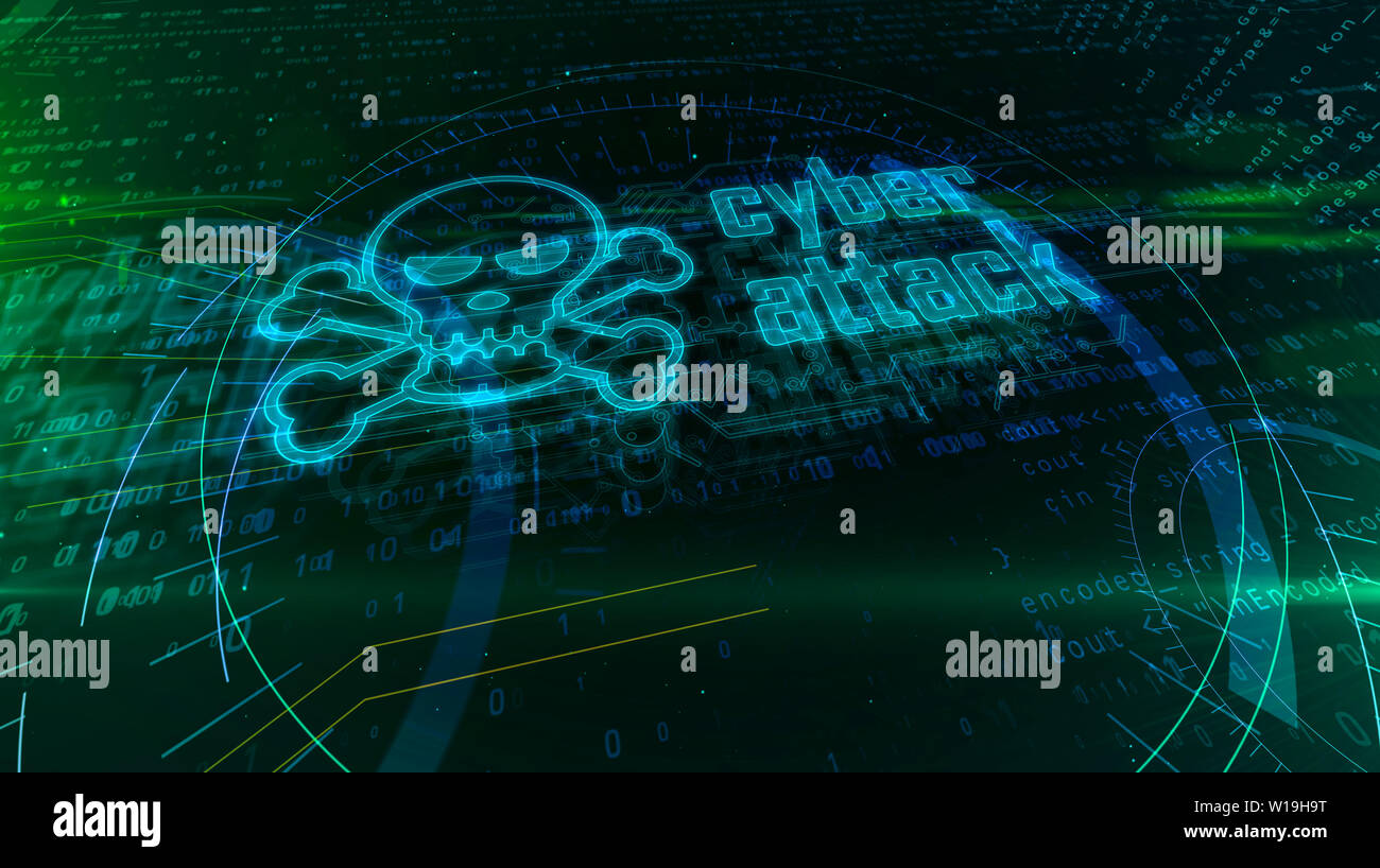 Cyber attack hologram on digital background. Danger alert, threat ...