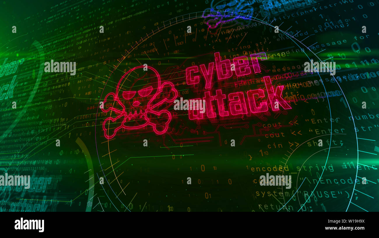 Cyber attack hologram on digital background. Danger alert, threat ...