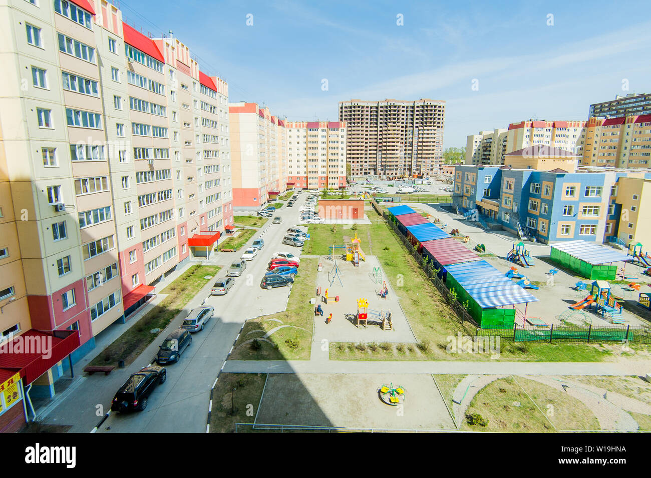 Russia, Novosibirsk - 01 May, 2019: Russian courtyards. buildings ...
