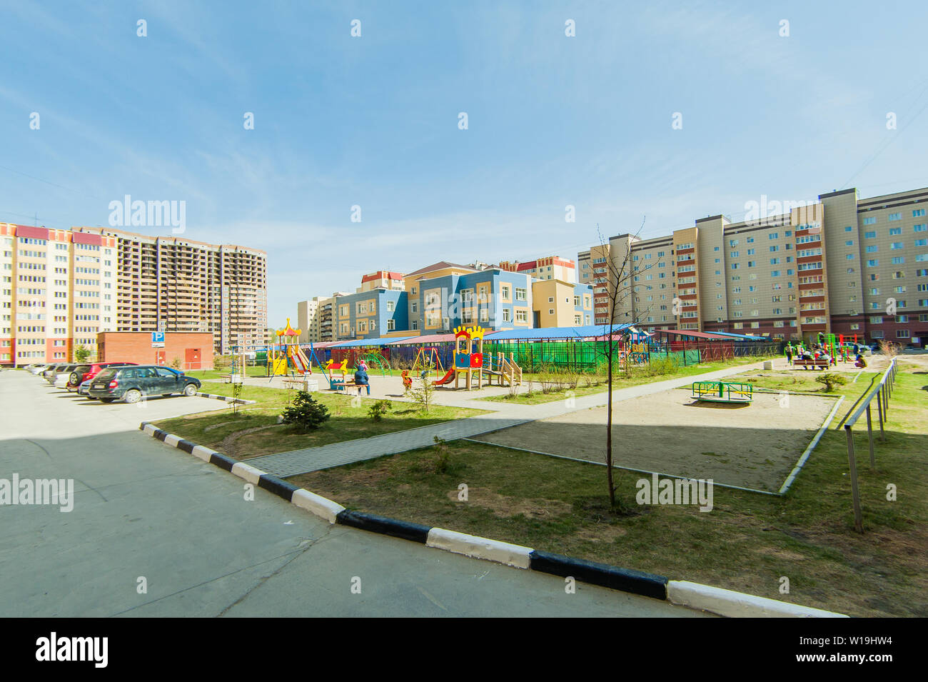 Russia, Novosibirsk - 01 May, 2019: Russian courtyards. buildings ...
