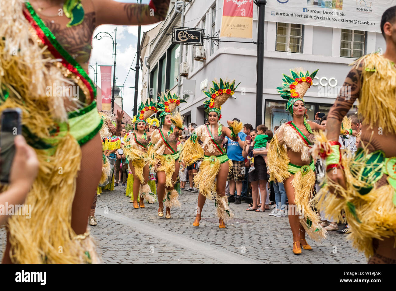 Sibiu City, Romania - 22 June 2019. The Comparsa Los Cariocas from Gran ...