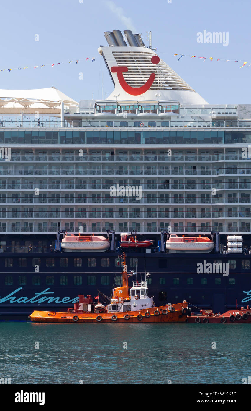 TRIESTE, Italy - June 16, 2019: Closeup of the cruise ship Mein Schiff ...
