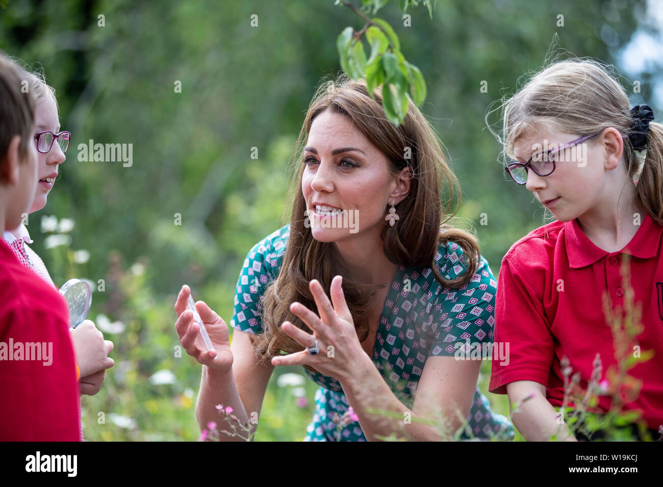 The Duchess of Cambridge visits her Back to Nature Garden with children from Hampton Hill junior ...