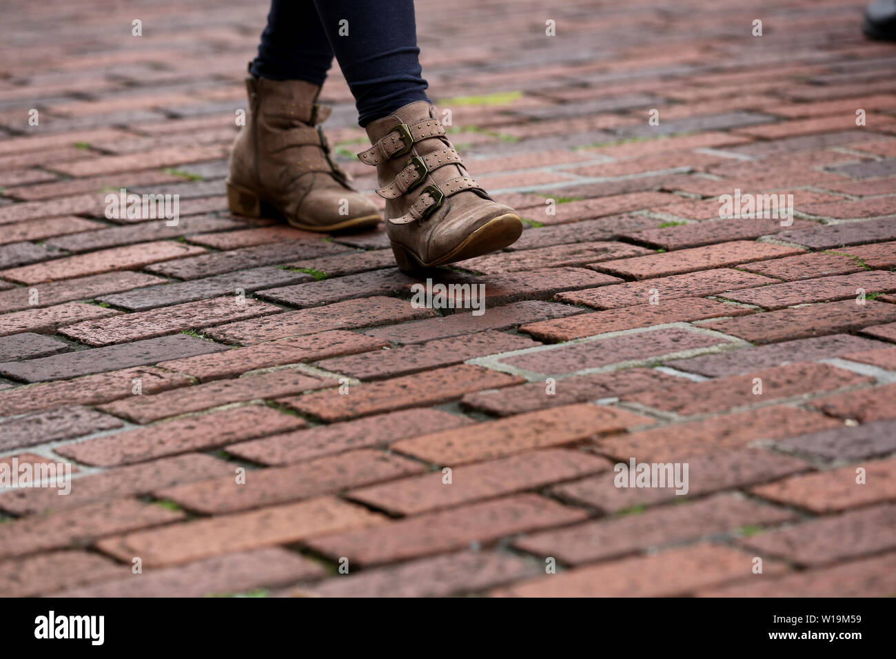 General views of a brick path on Chichester High Street, West Sussex ...