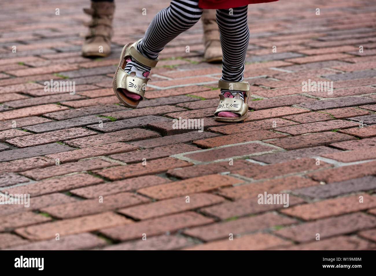 General views of a brick path on Chichester High Street, West Sussex ...