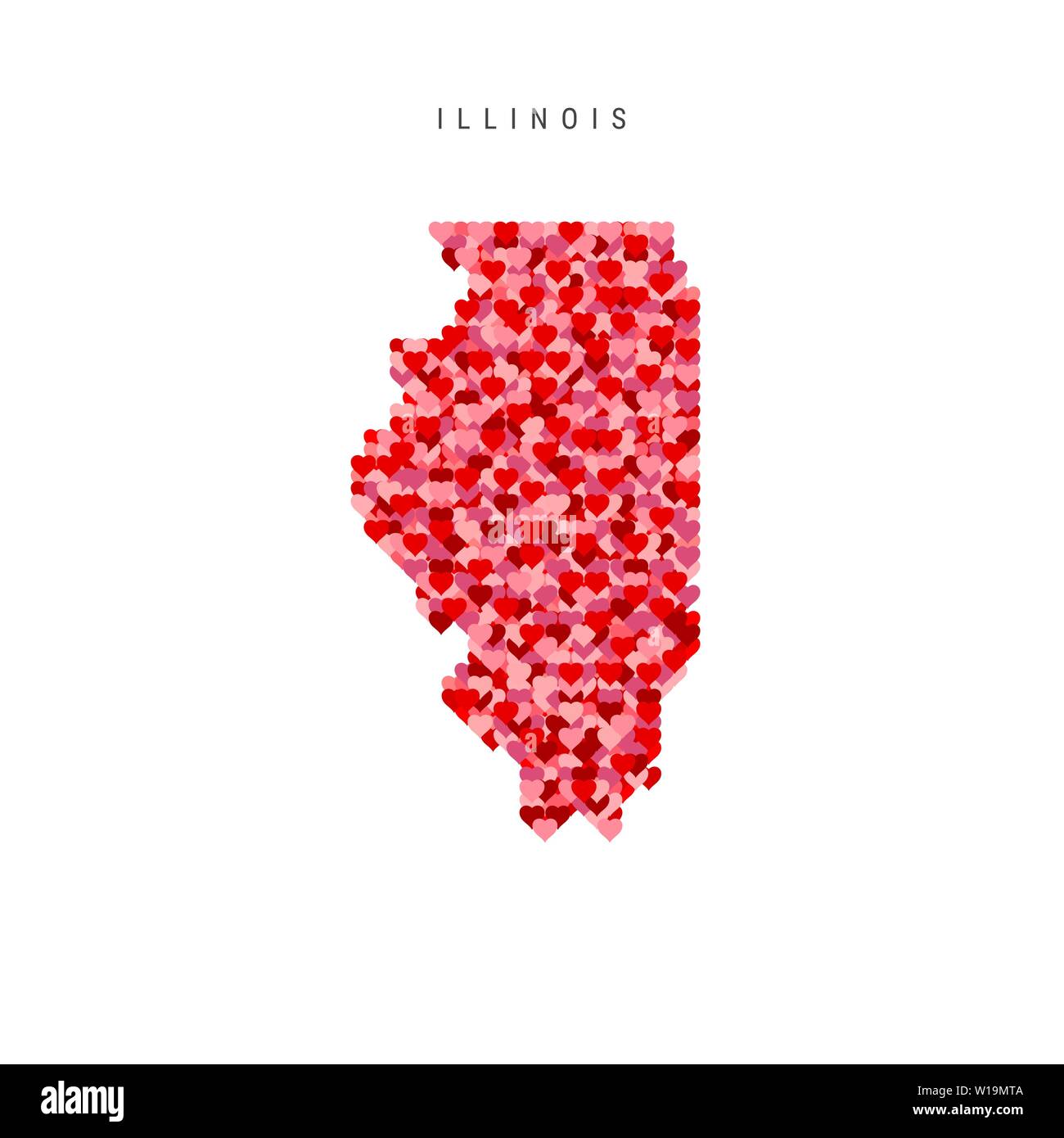 I Love Illinois. Red and Pink Hearts Pattern Vector Map of Illinois ...