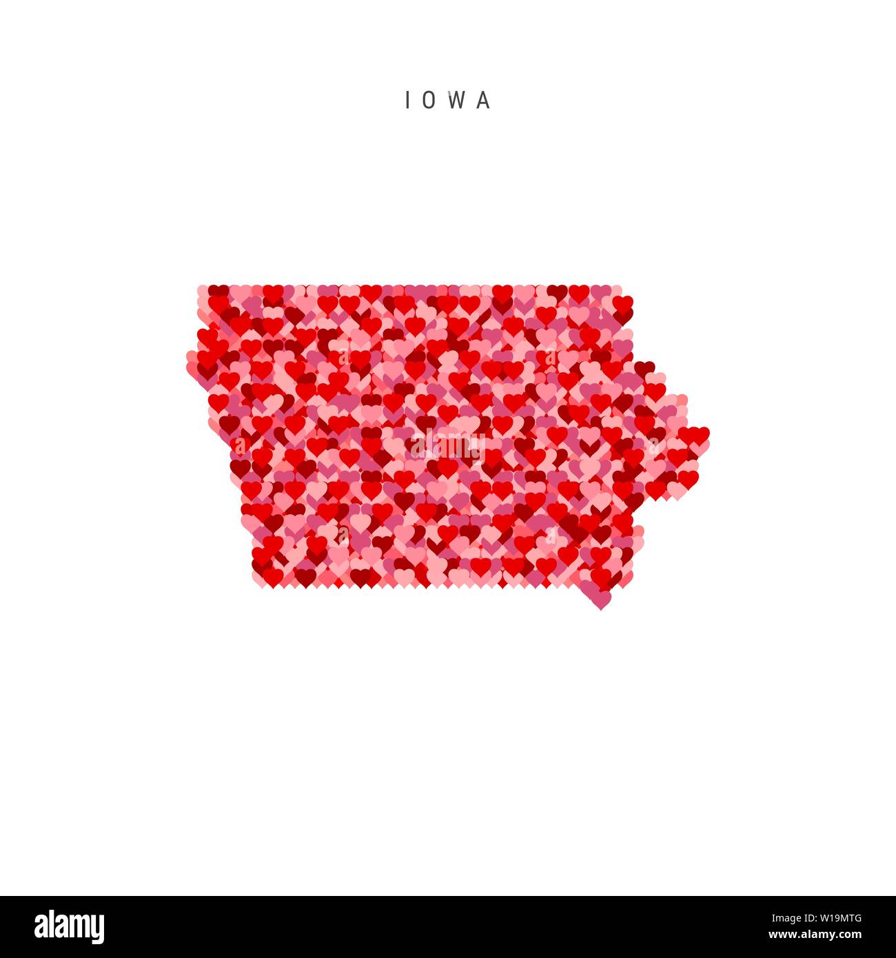 I Love Iowa. Red and Pink Hearts Pattern Vector Map of Iowa Isolated on ...