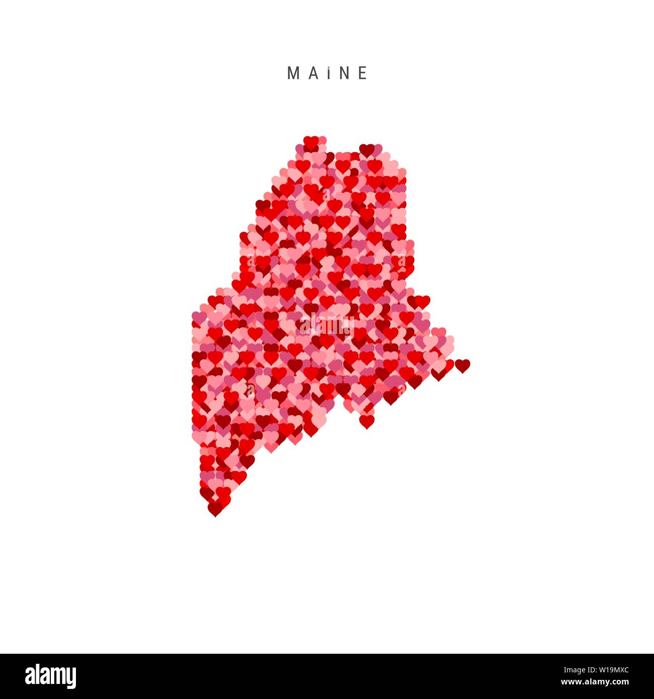 I Love Maine. Red and Pink Hearts Pattern Vector Map of Maine Isolated ...