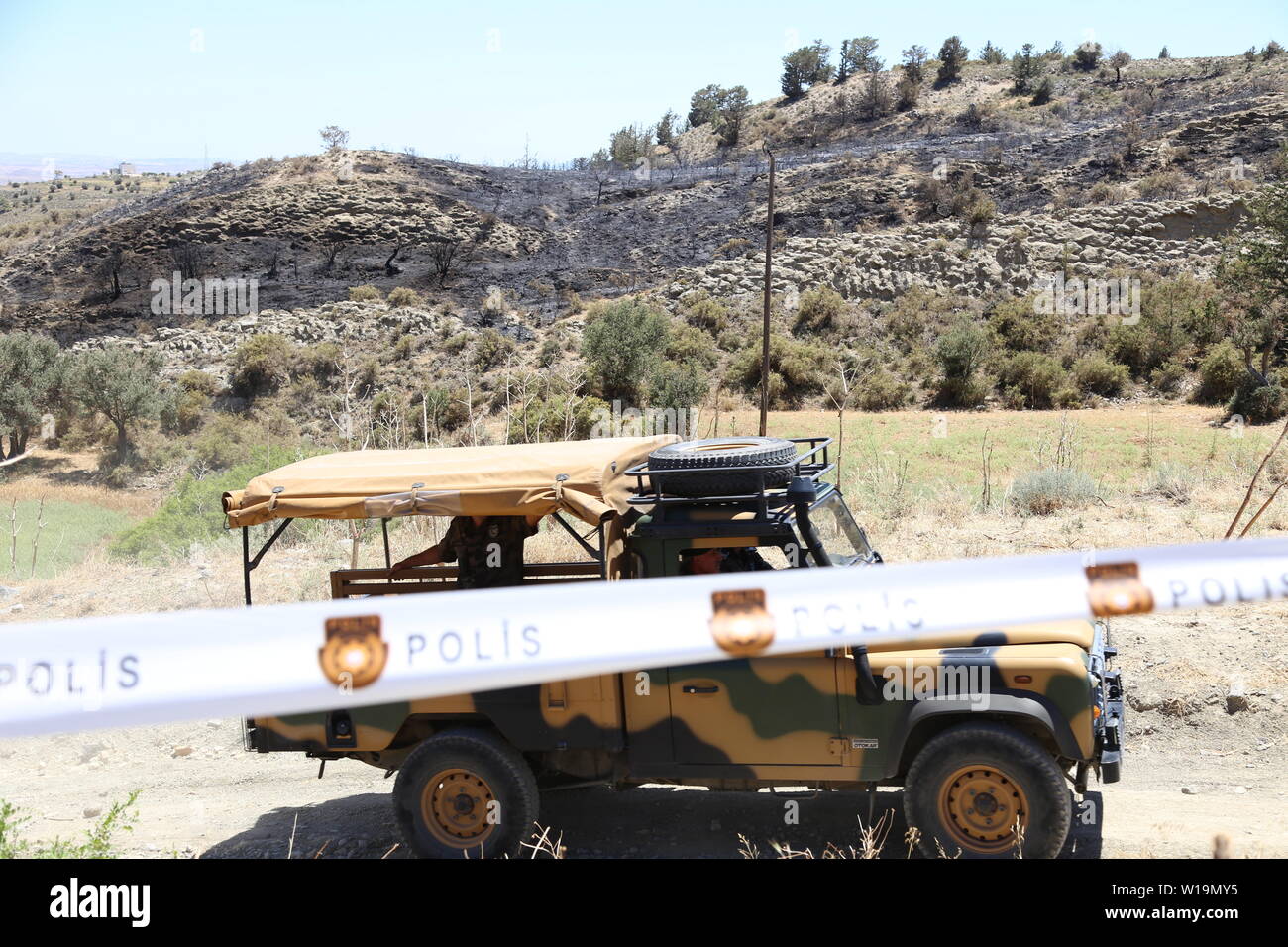 Nicosia, Cyprus. 1st July, 2019. A vehicle is seen near the explosion ...