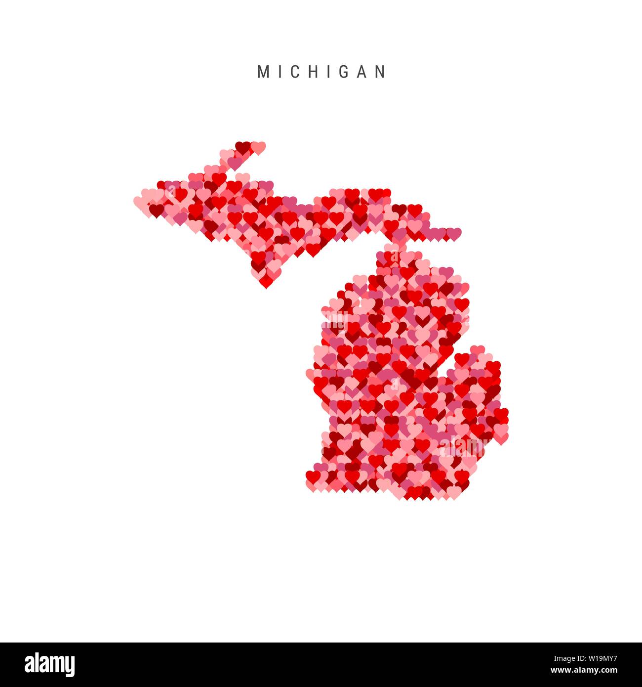 I Love Michigan. Red and Pink Hearts Pattern Vector Map of Michigan ...