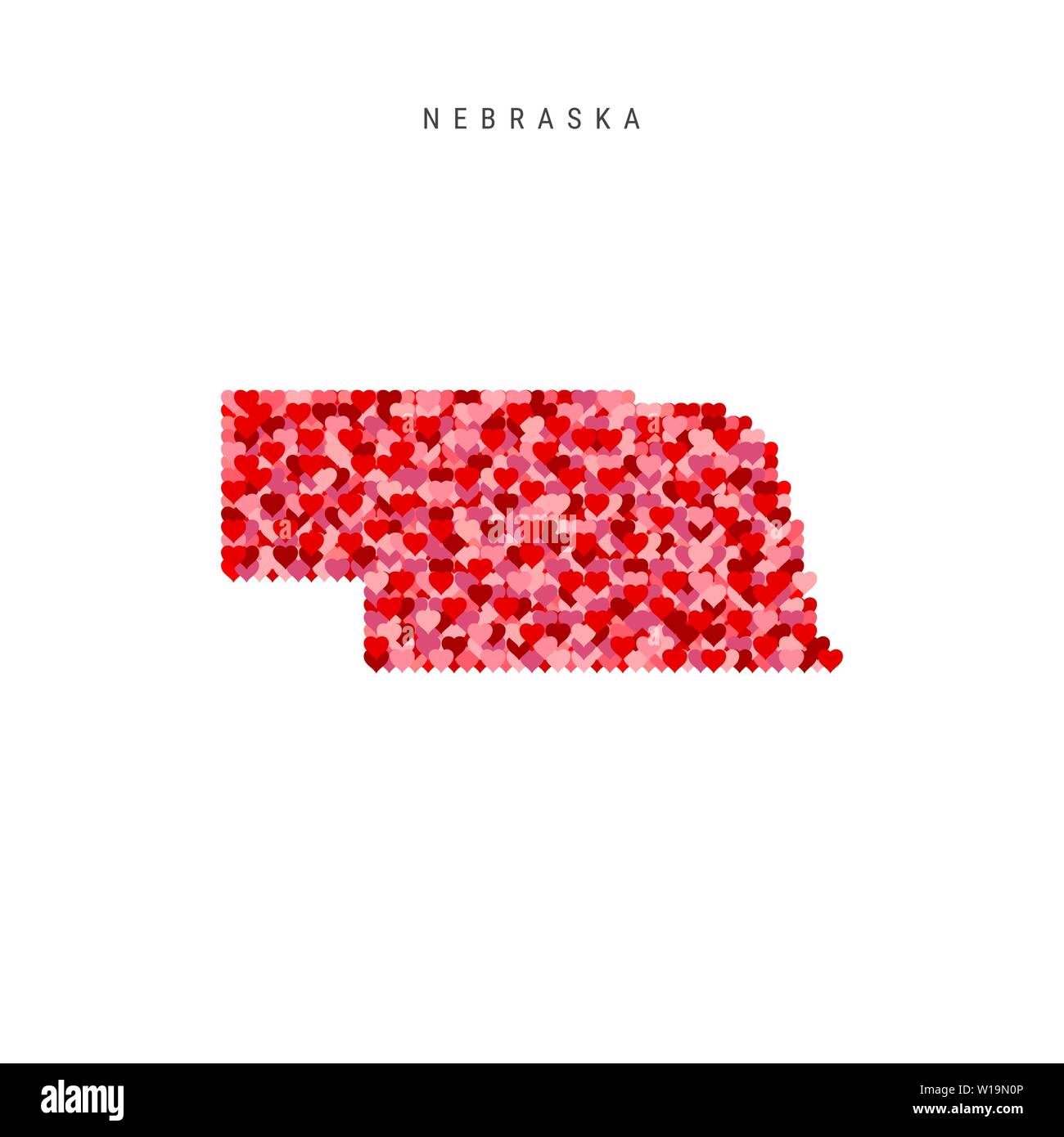 I Love Nebraska. Red Hearts Pattern Vector Map of Nebraska Stock Vector ...