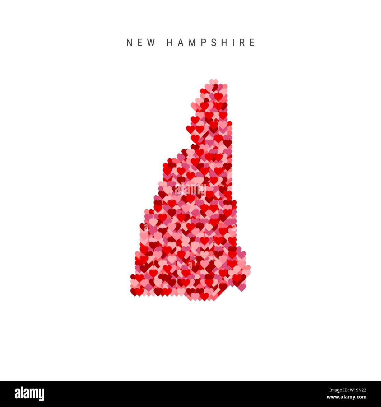 I Love New Hampshire. Red and Pink Hearts Pattern Vector Map of New ...