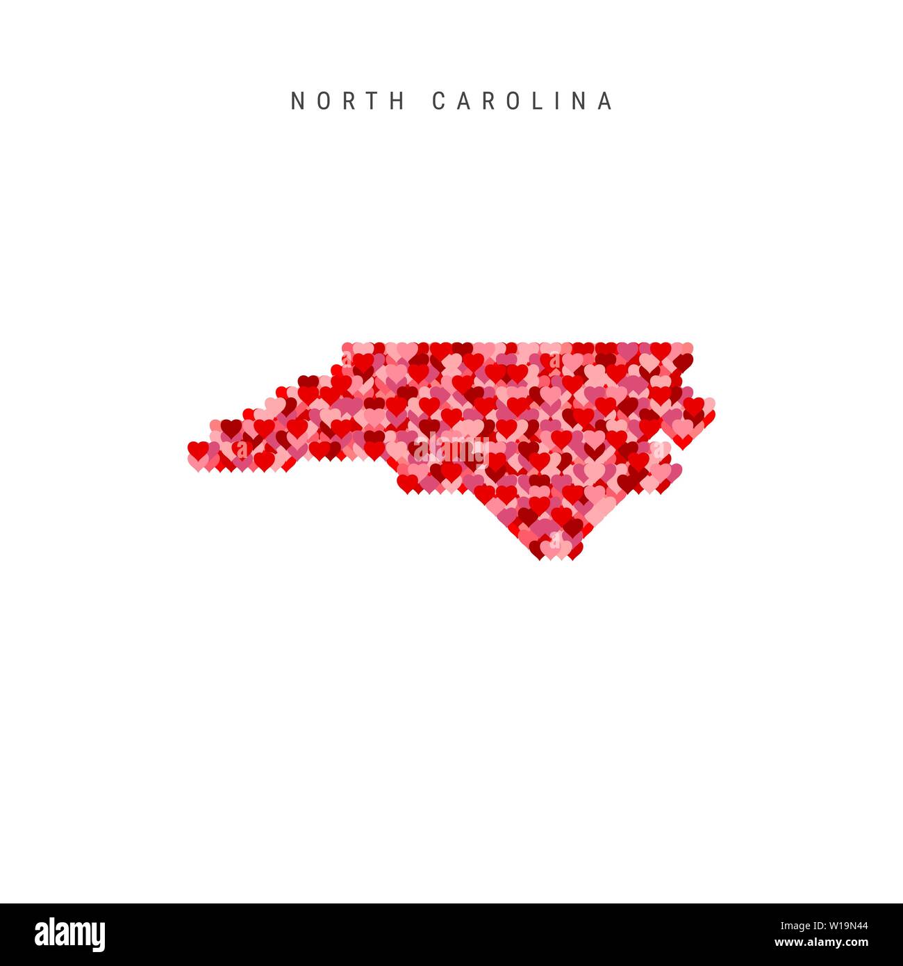 I Love North Carolina. Red Hearts Pattern Vector Map of North Carolina ...
