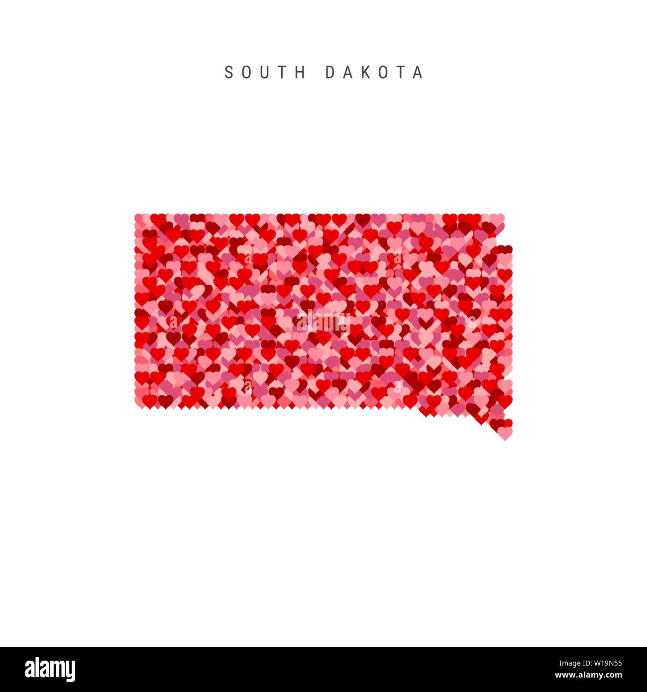 I Love South Dakota Red Hearts Pattern Vector Map Of South Dakota