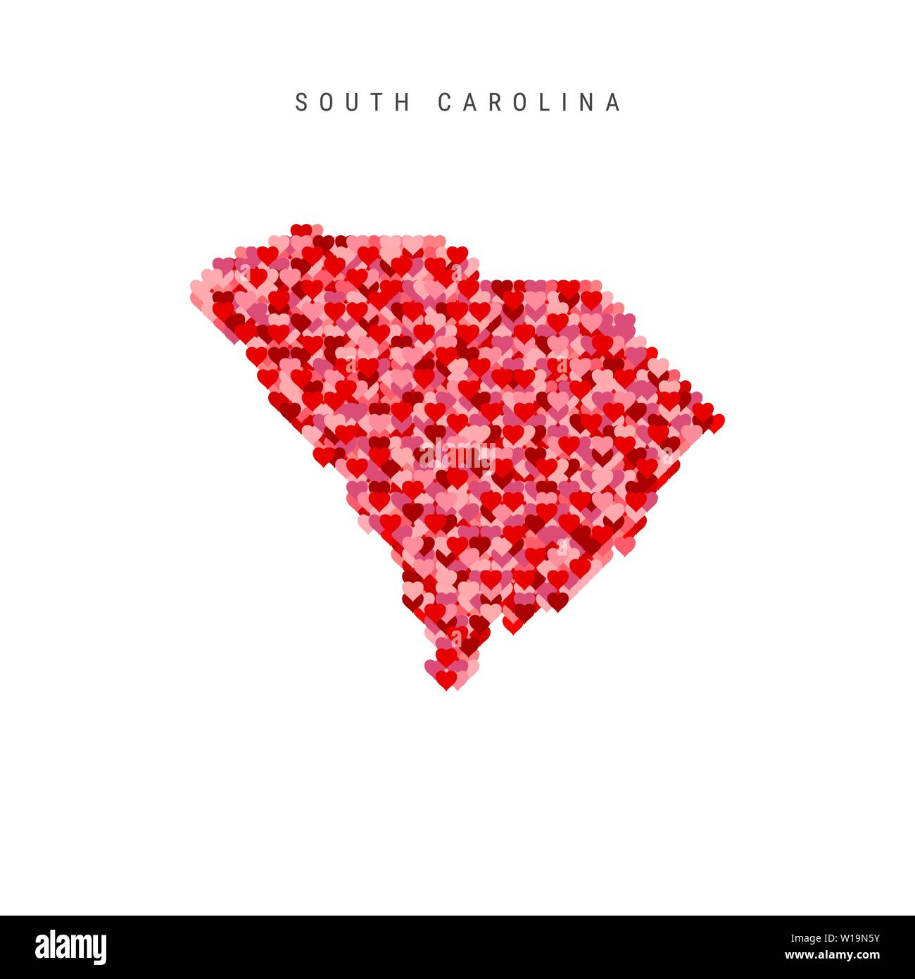I Love South Carolina. Red Hearts Pattern Vector Map of South Carolina ...