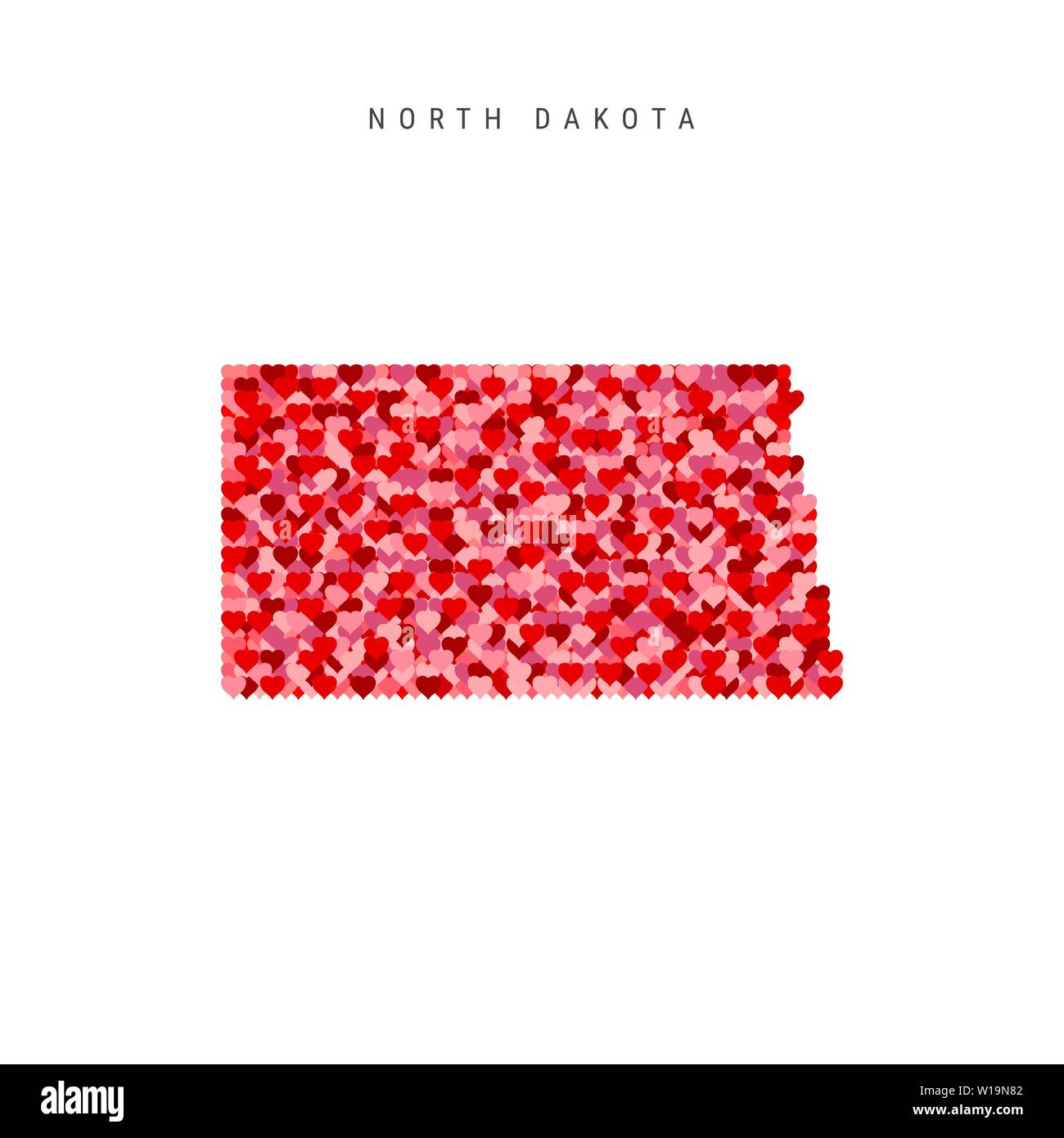I Love North Dakota. Red Hearts Pattern Vector Map of North Dakota ...