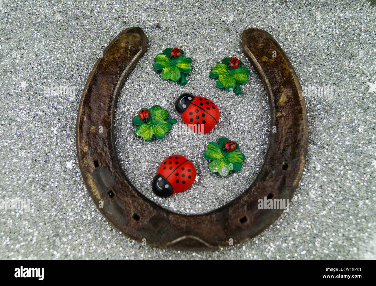 Horseshoe and Ladybuck as Lucky Charm Stock Photo - Alamy